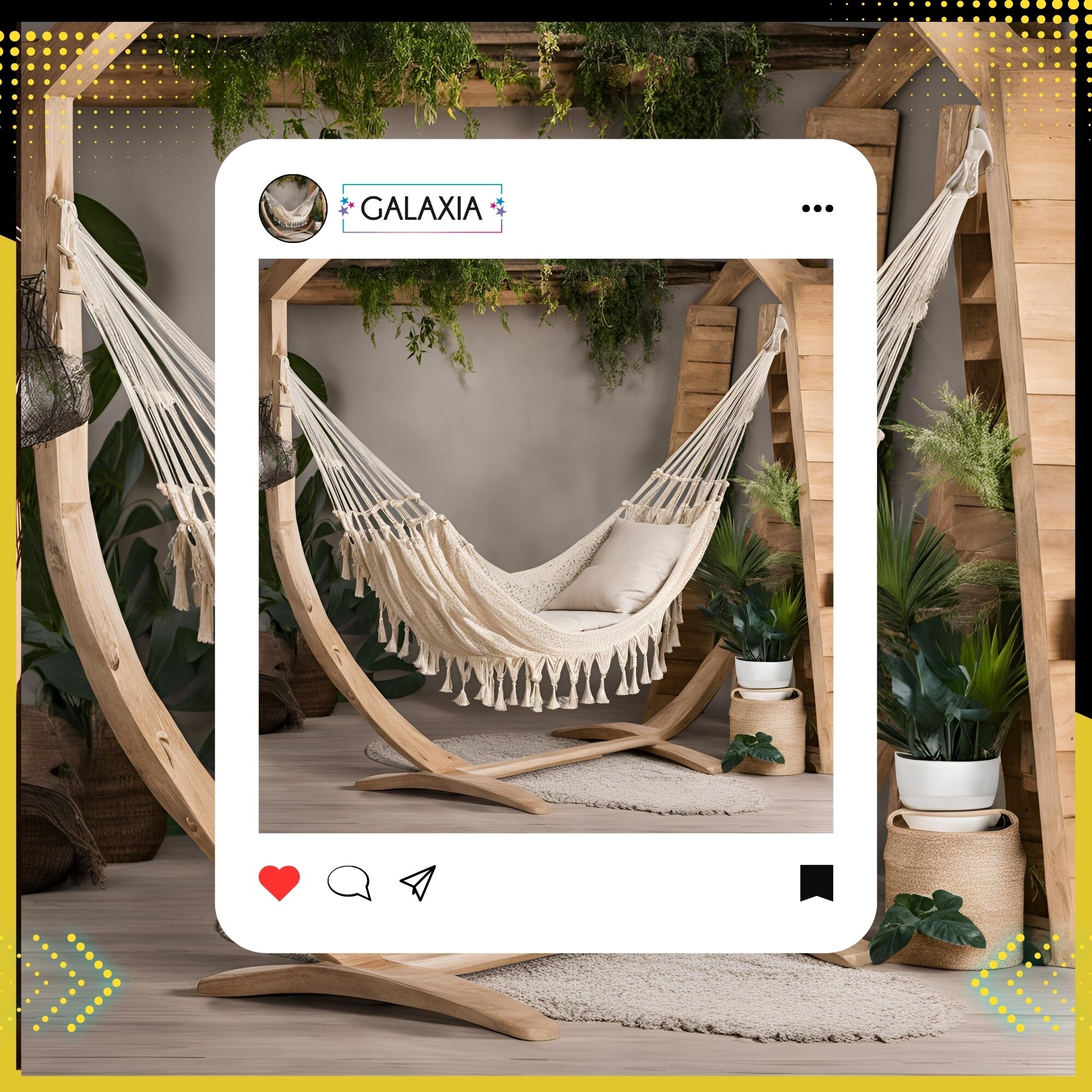 Hamac de gradina, 270x150 cm GALAXIA®, stil boho, bumbac, Turist, Bej ...