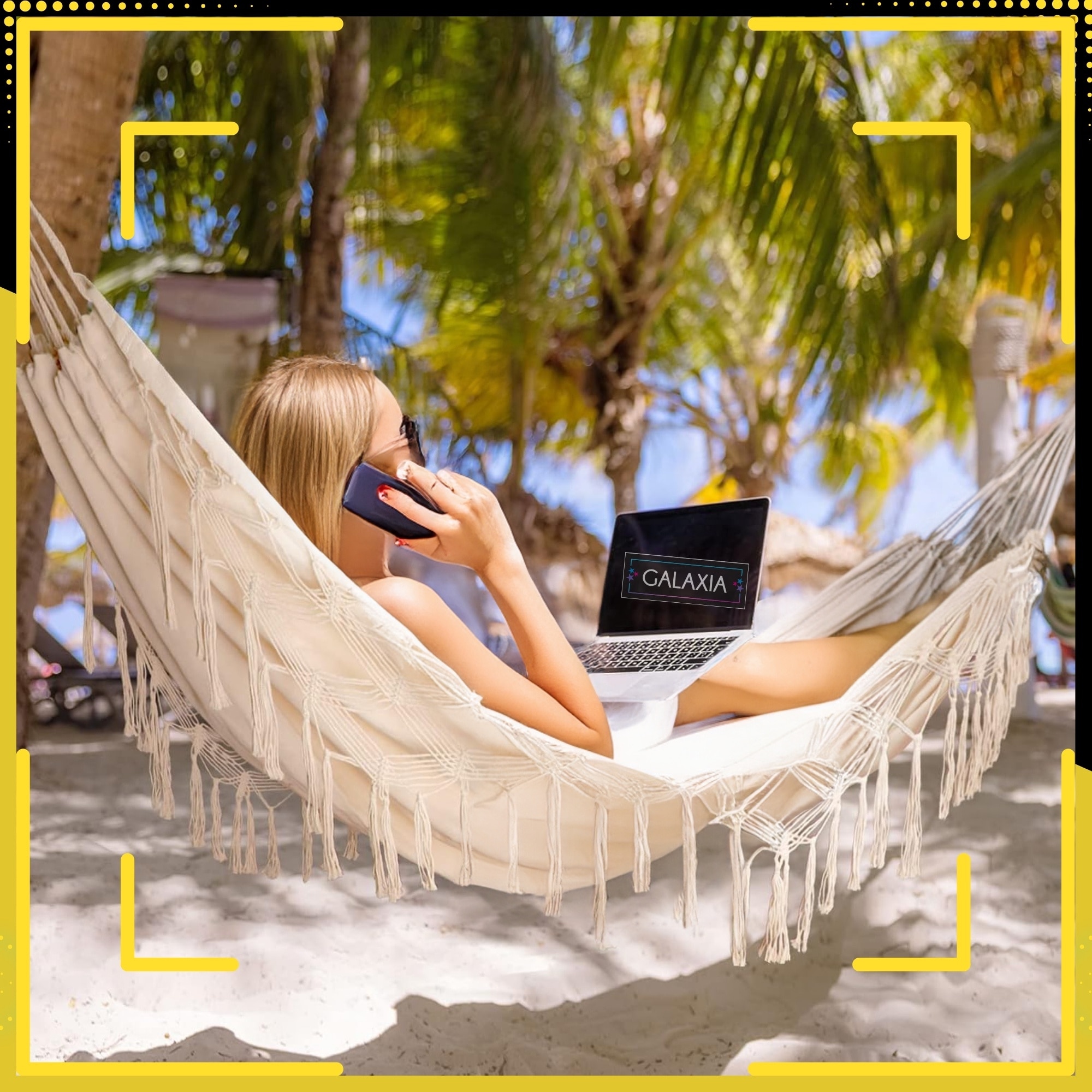 Hamac de gradina, 270x150 cm GALAXIA®, stil boho, bumbac, Turist, Bej ...