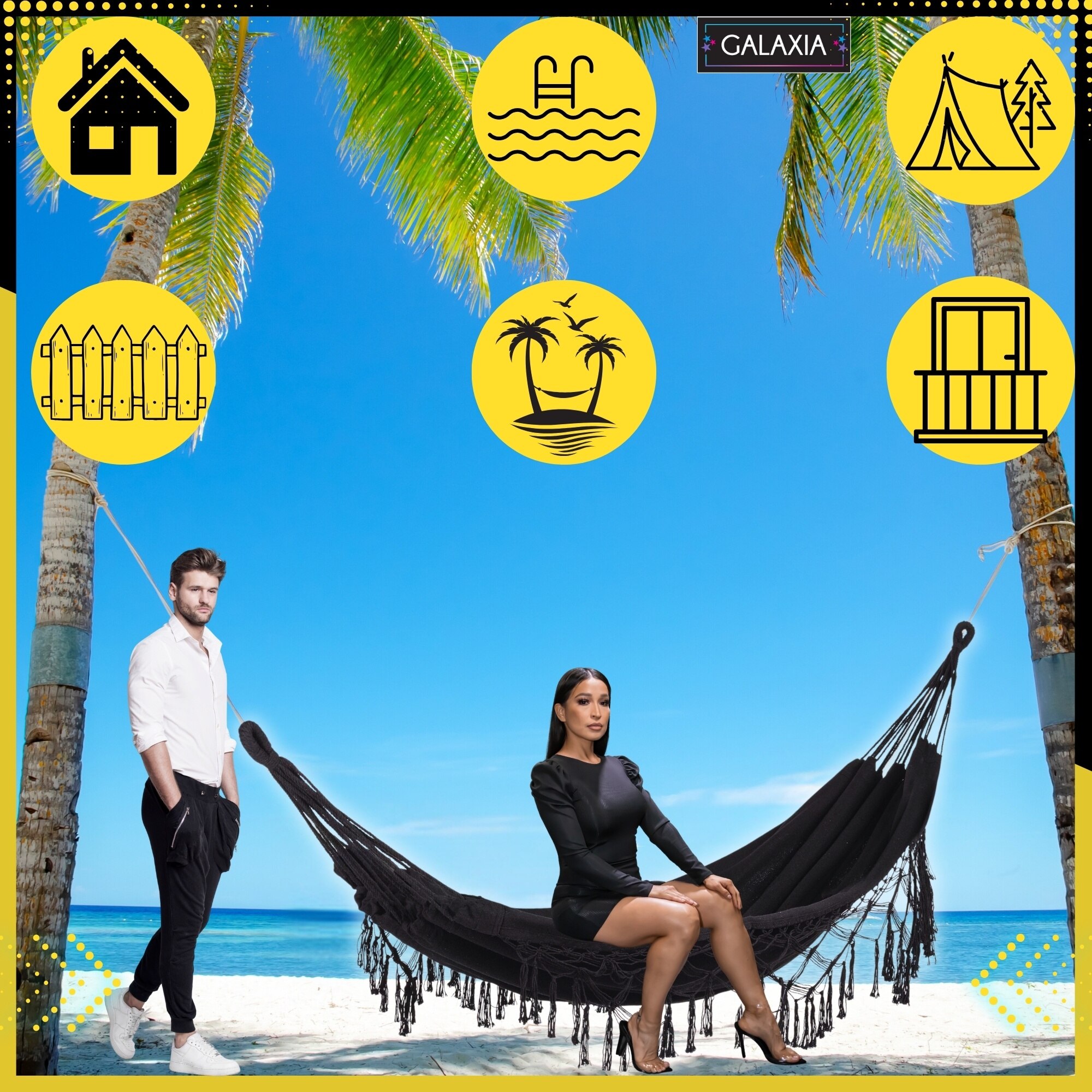 Hamac de gradina, 270x150 cm GALAXIA®, stil boho, bumbac, Turist, Negru ...