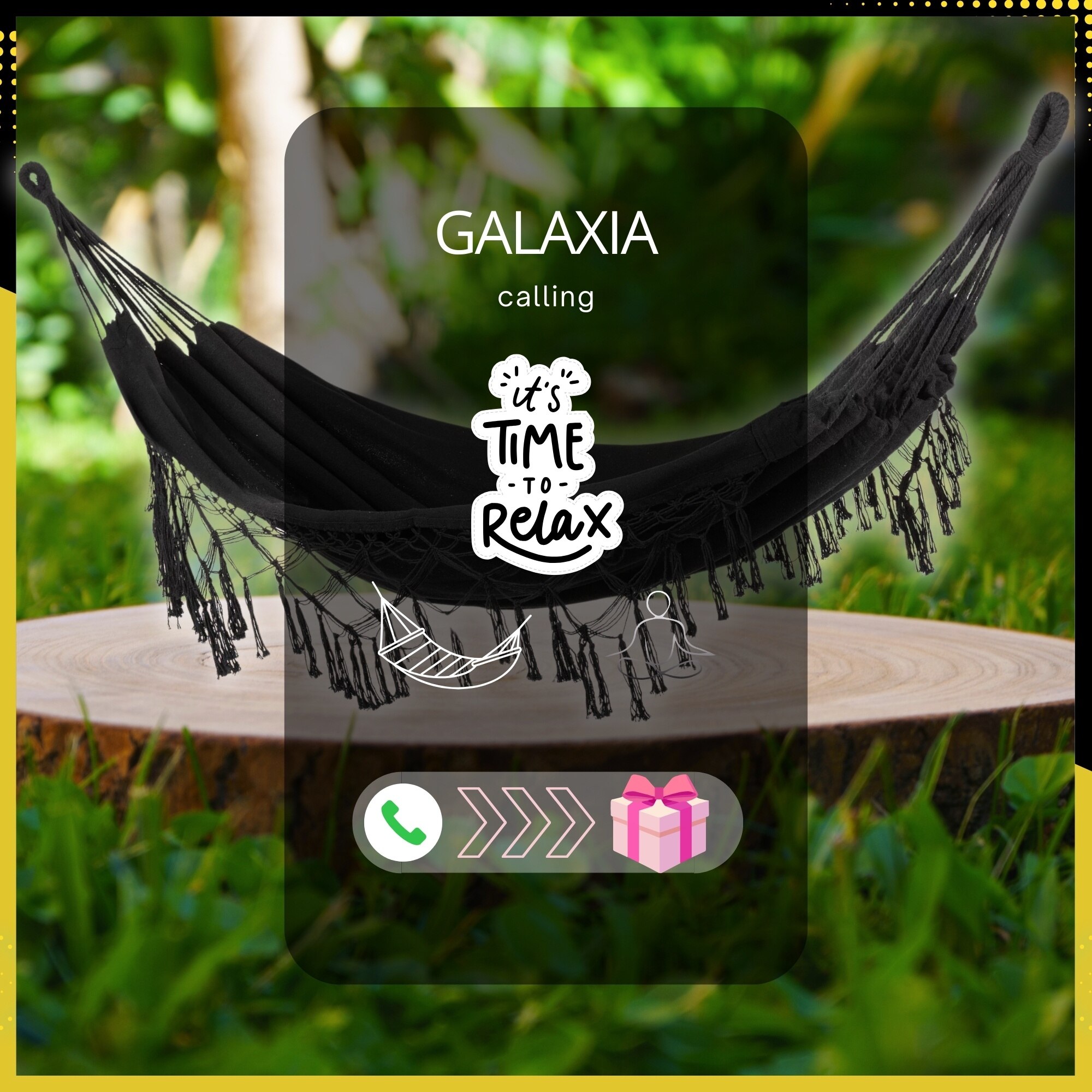 Hamac de gradina, 270x150 cm GALAXIA®, stil boho, bumbac, Turist, Negru ...