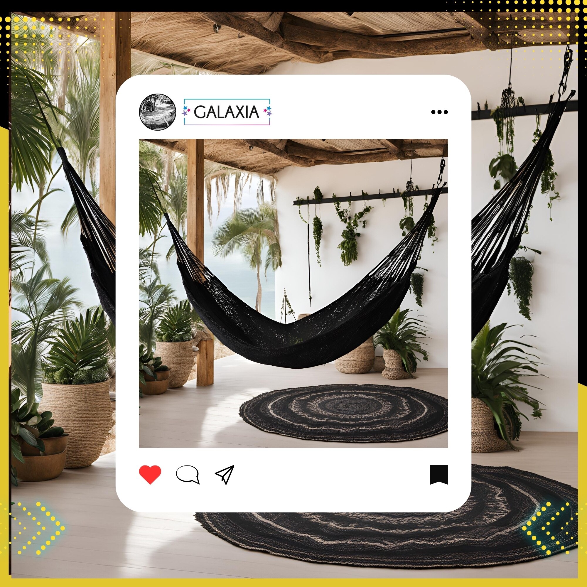 Hamac de gradina, 270x150 cm GALAXIA®, stil boho, bumbac, Turist, Negru ...