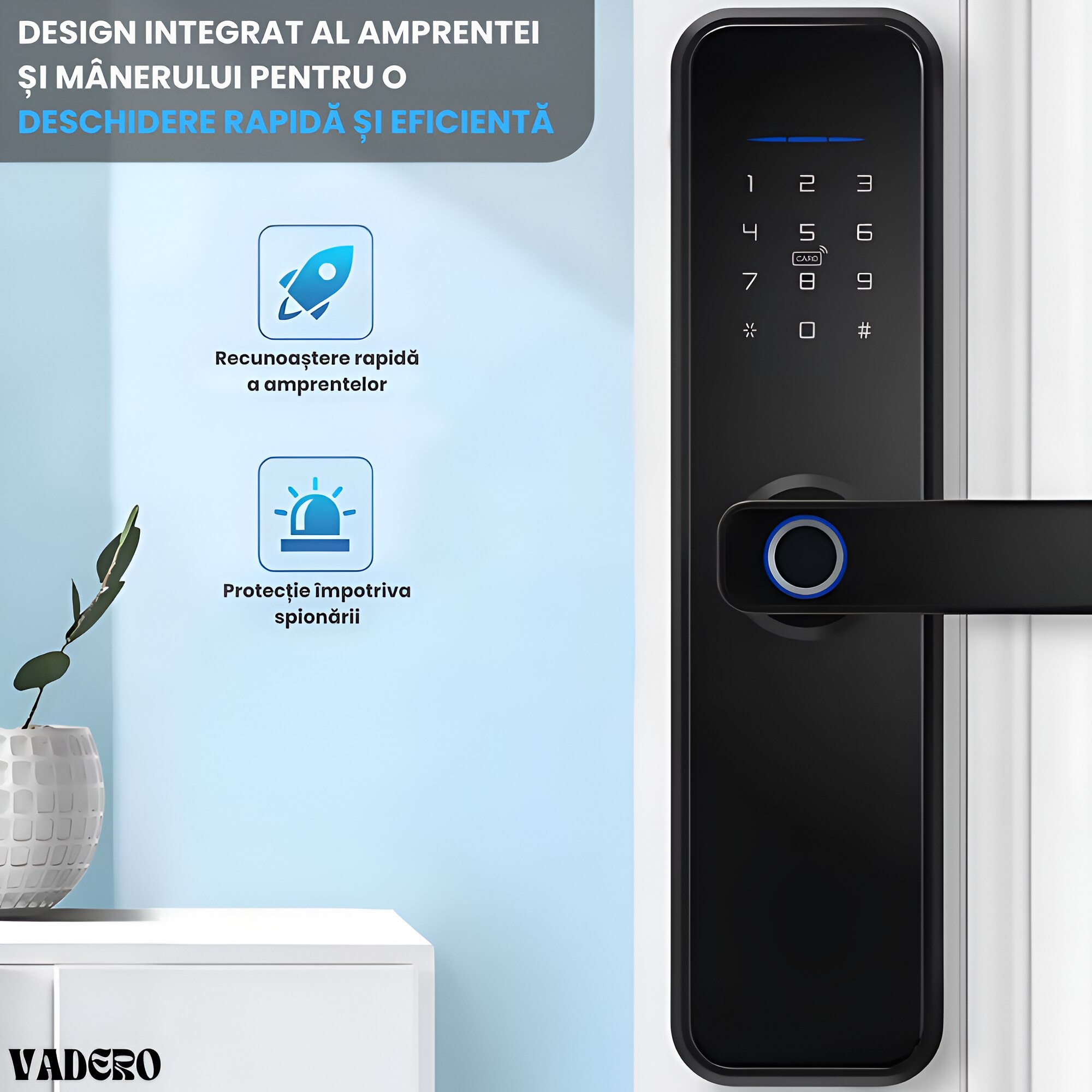 Maner de Clanta Electronic Smart VADERO cu Acces Wi-Fi, Amprenta, Card ...