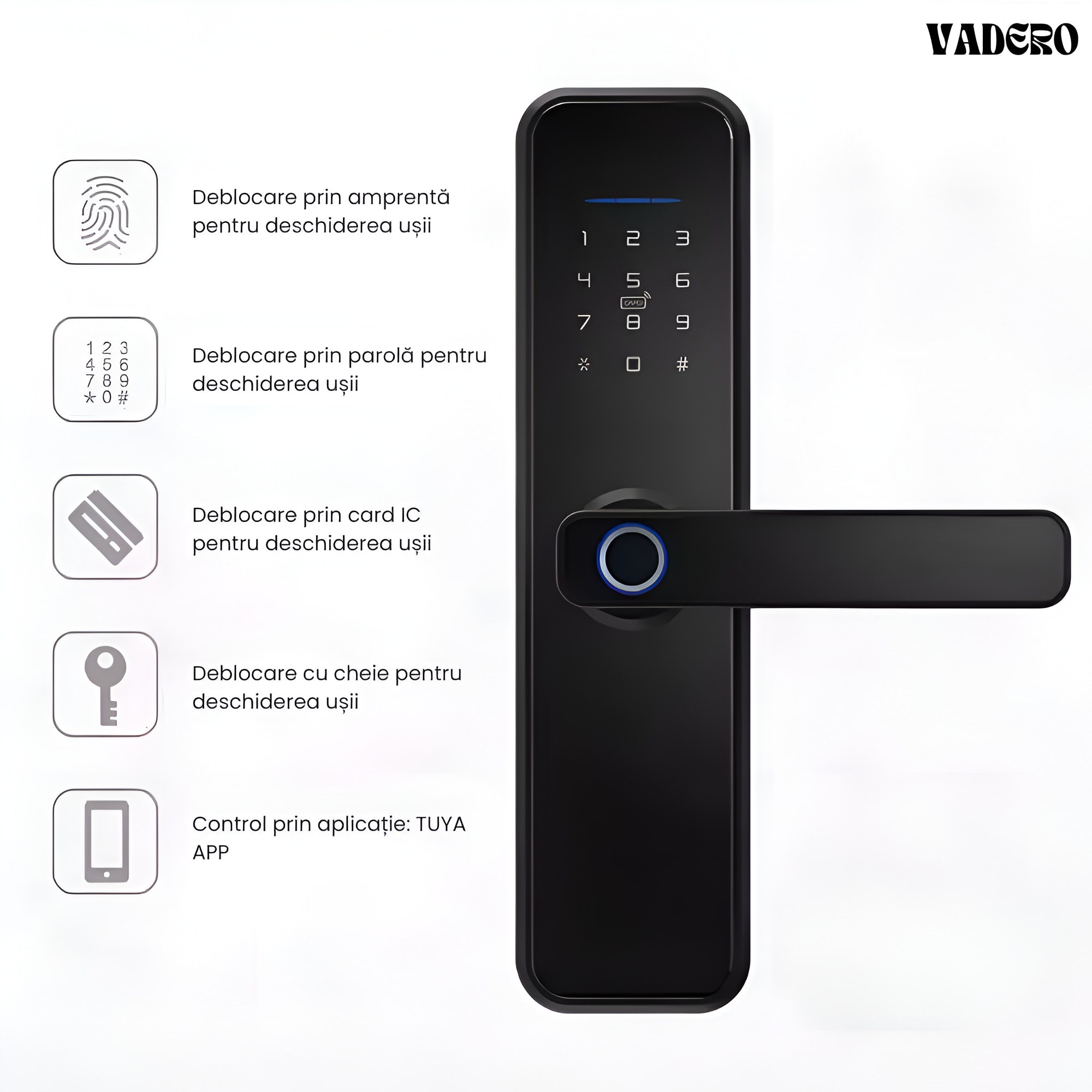 Maner de Clanta Electronic Smart VADERO cu Acces Wi-Fi, Amprenta, Card ...