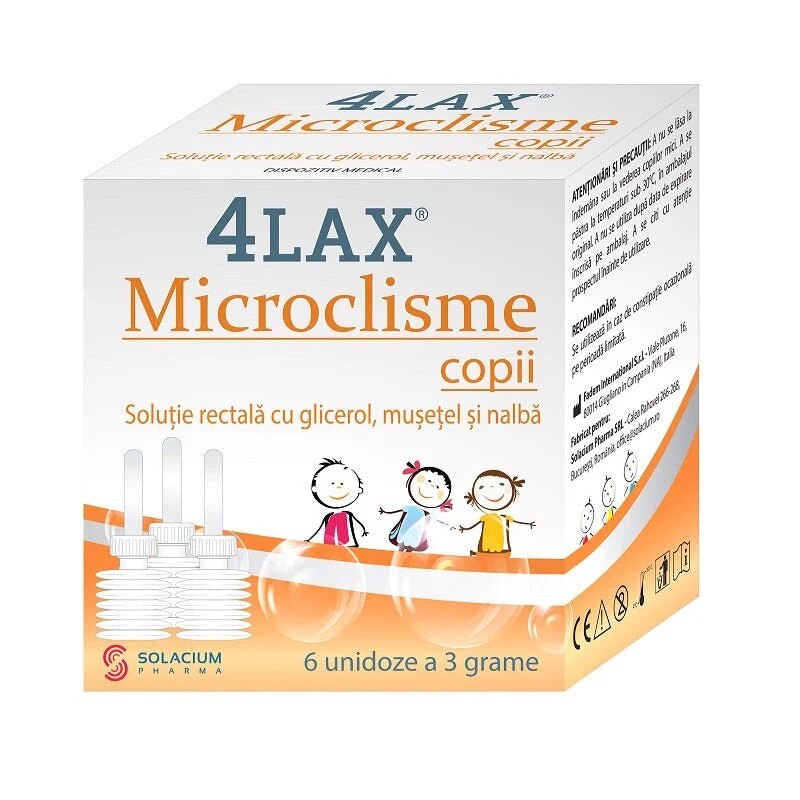 4Lax, Microclisme pentru copii, 6 unidoze x 3 g, Solacium Pharma - eMAG.ro