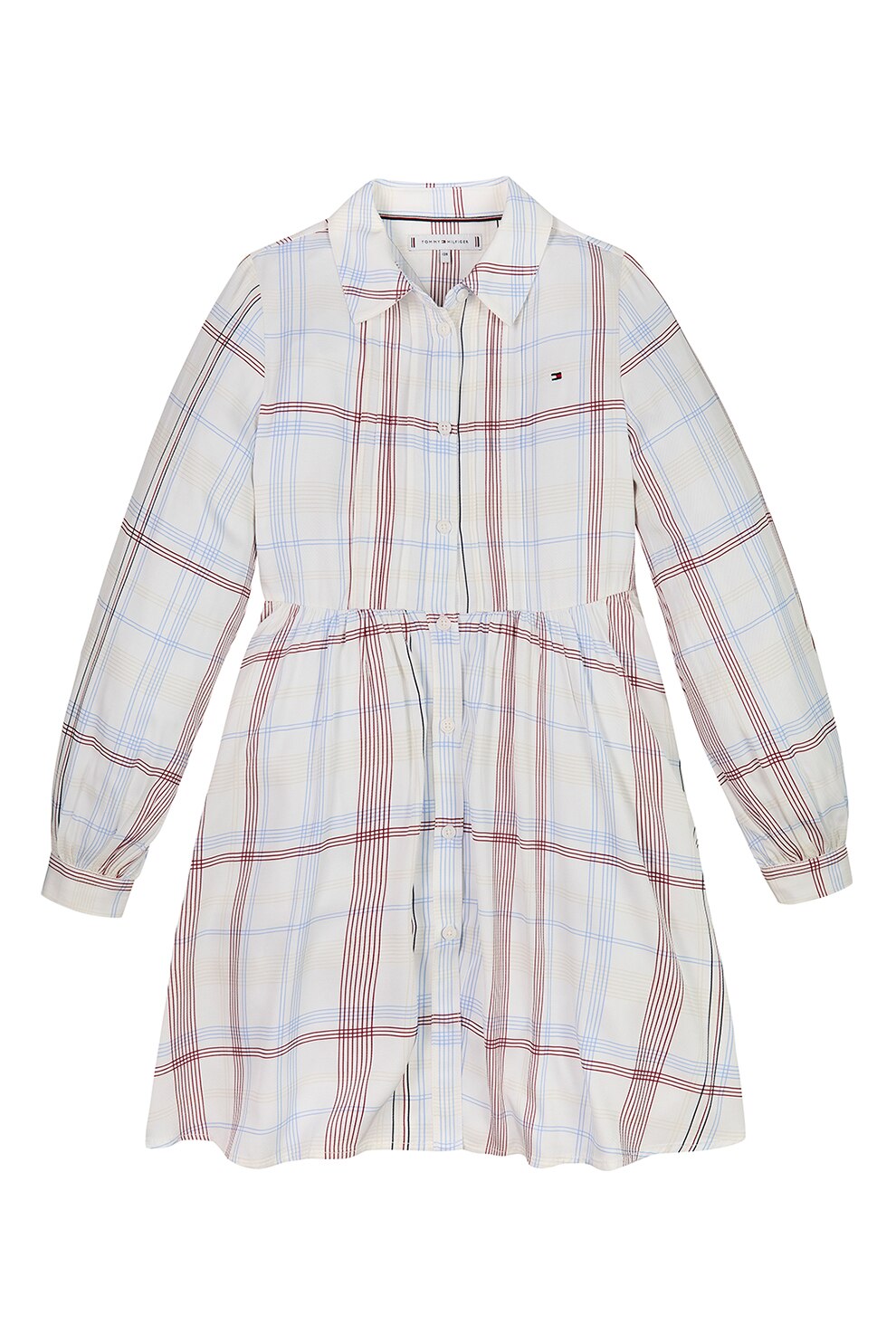 Tommy Hilfiger, Rochie-camasa cu model in carouri, Alb, Albastru ...