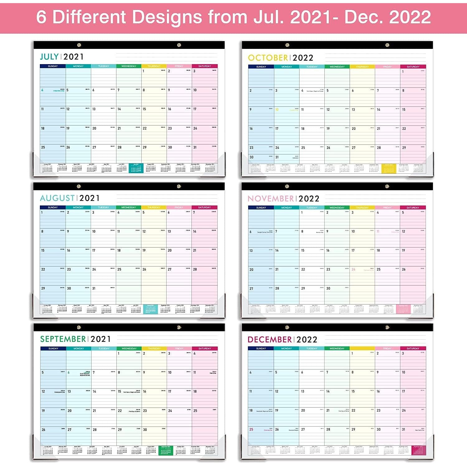 Calendar de birou colorat, design dual, protectii pentru colturi, 16 ...
