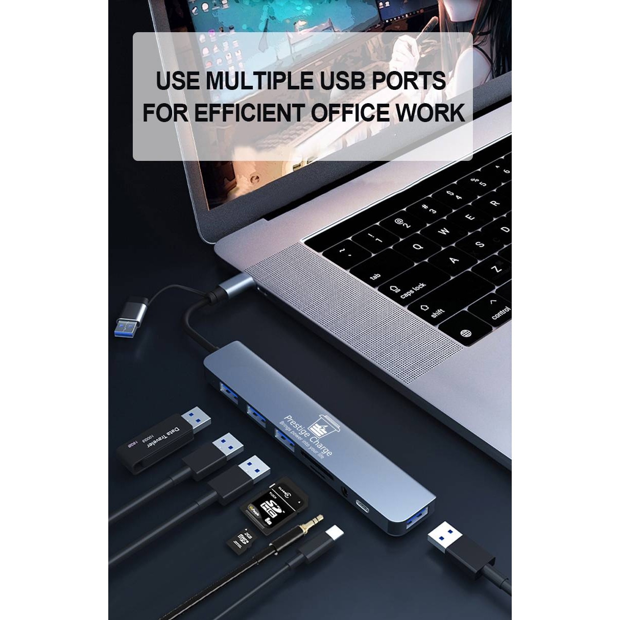 HUB USB/USB-C 8-in-2, PRESTIGE CHARGE®, Conectivitate Extinsa - USB 3.0 ...