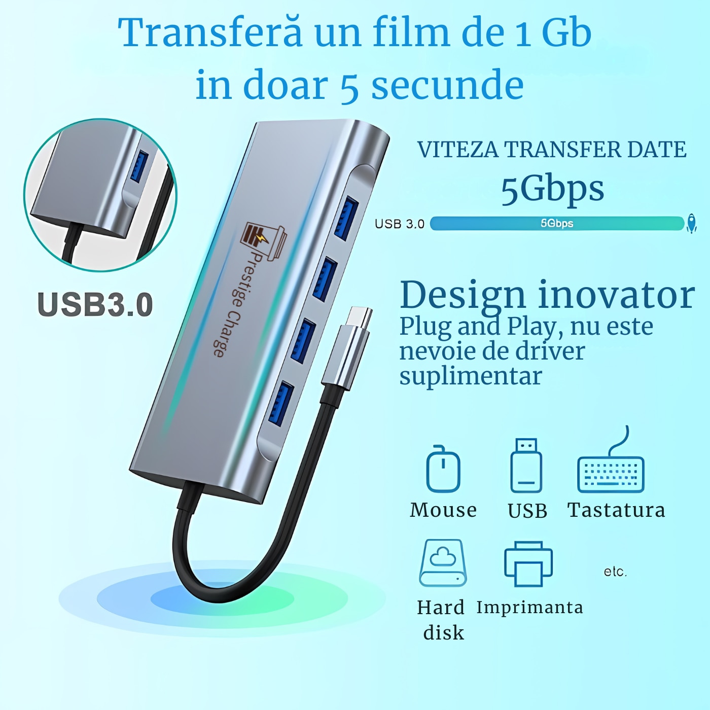 HUB USB-C 11-in-1, AHA PRINT®, conectare 2 monitoare, incarcare, audio ...