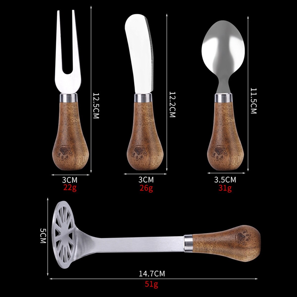 Set cutite pentru branza 4 bucati cu maner din lemn, pentru mancaruri ...