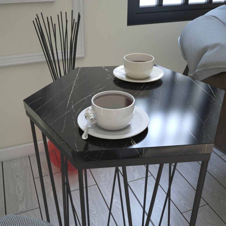 Masuta de Cafea Model Macias, 40x35x62 cm, Negru marmorat/Negru - eMAG.ro