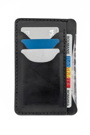 Port card pentru talon auto, piele, lucrat manual, 14 x 9cm, Negru ...