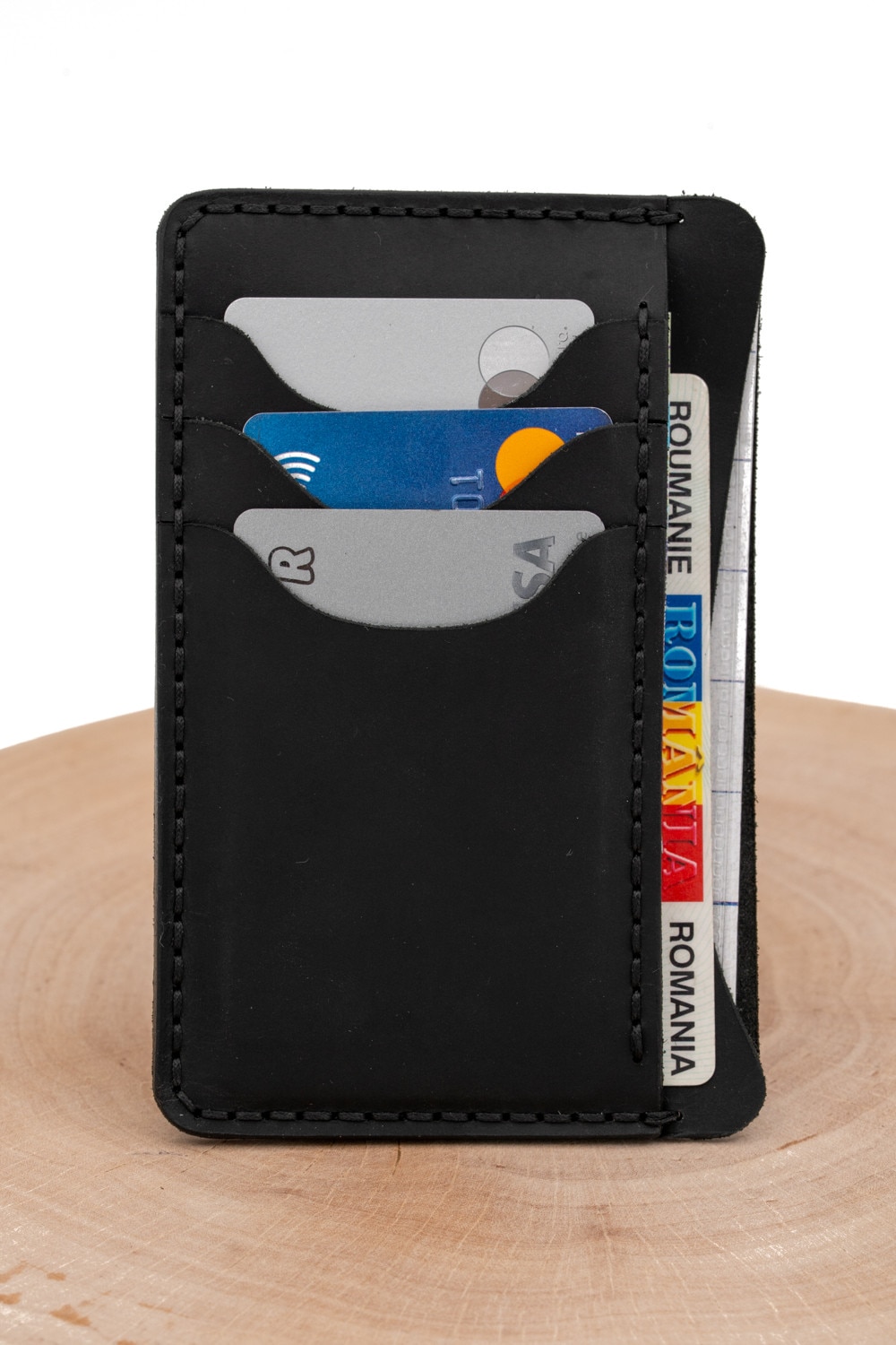 Port card pentru talon auto, piele, lucrat manual, 14 x 9cm, Negru ...