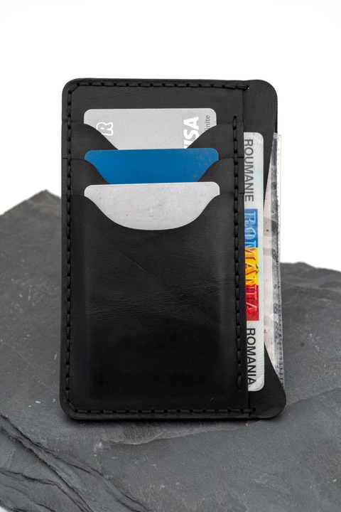 Port card pentru talon auto, piele, lucrat manual, 14 x 9cm, Negru ...