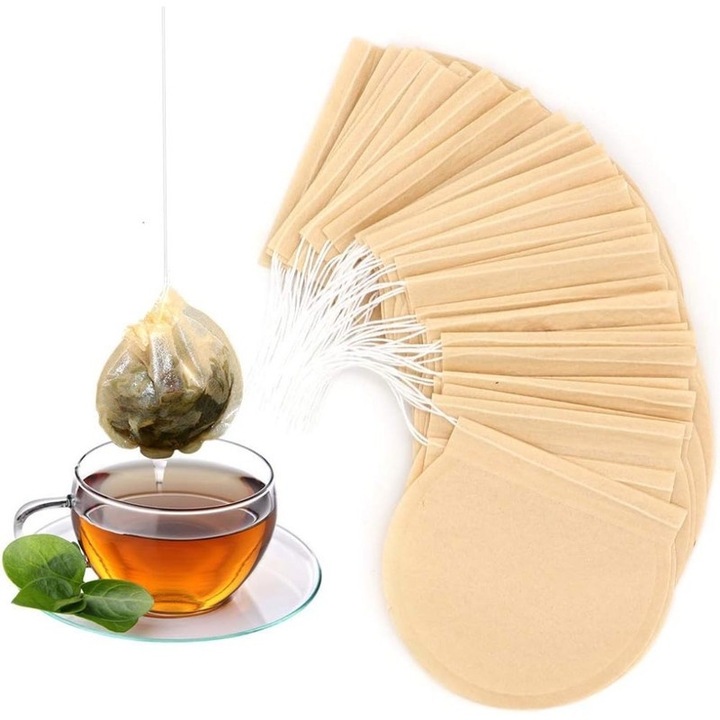 Set 200 saculeti filtru pentru ceai, hartie neprelucrata, rotunzi cu ...