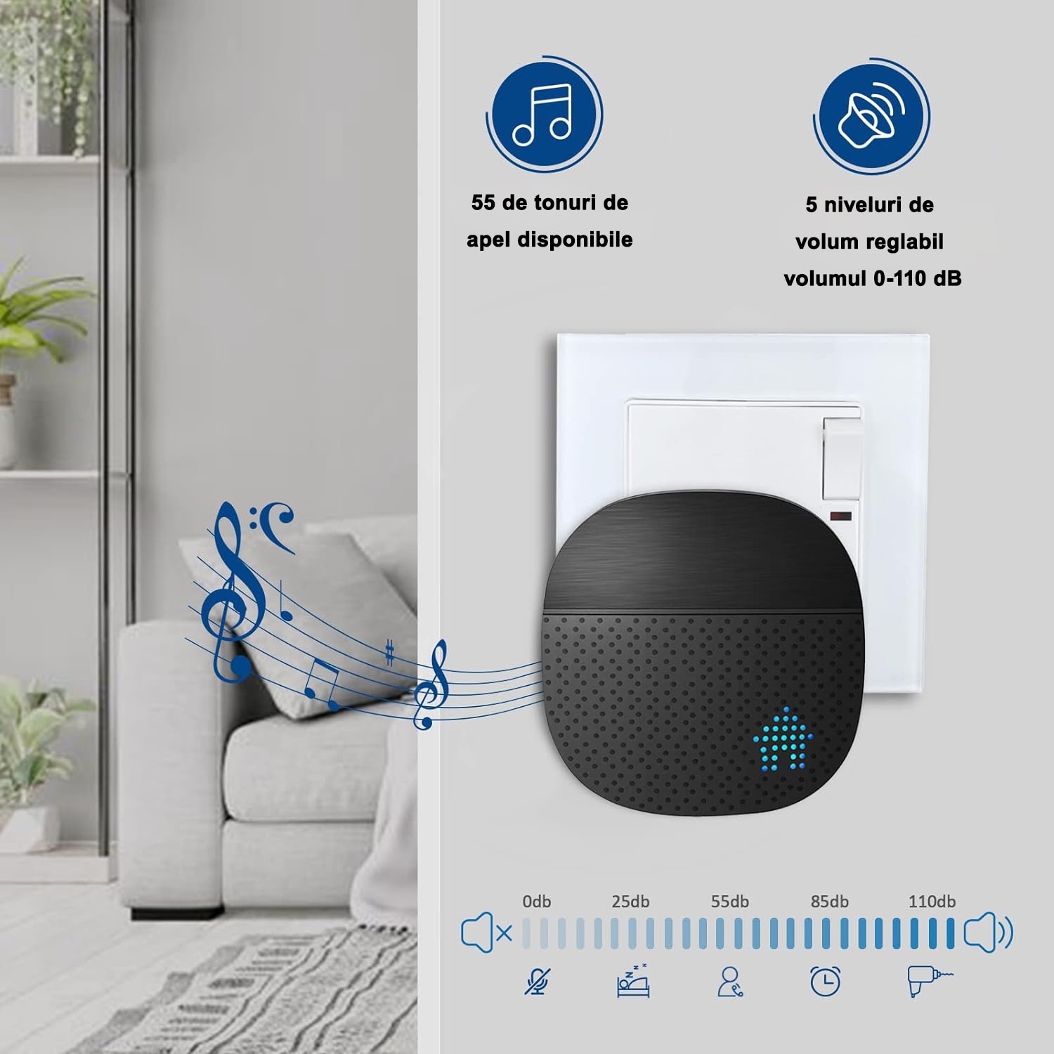 Sonerie Fara Fir/ Wireless, BYONDSELF®, 2 Receptoare, cu Distanta 300m ...