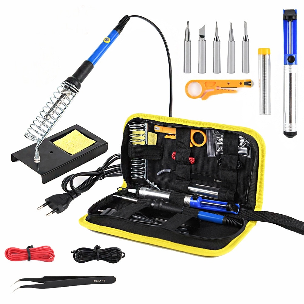 Kit pistol de Lipit, Autocise, Temperatura Reglabila, 14 in 1, Albastru, 60W - eMAG.ro