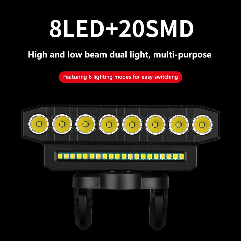 Lumina bicicleta Autocise, 8 LED, sonerie 130dB, USB reincarcabila, negru, 13.8x4x5.1cm - eMAG.ro