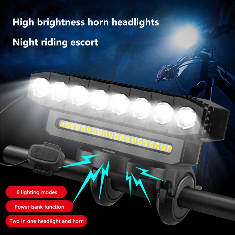 Lumina bicicleta Autocise, 8 LED, sonerie 130dB, USB reincarcabila, negru, 13.8x4x5.1cm - eMAG.ro