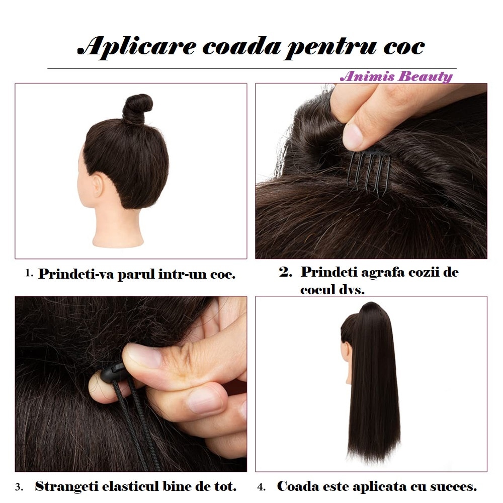 Extensie de par tip coada, Maro cu suvite Ciocolatii, 80 cm, prindere ...