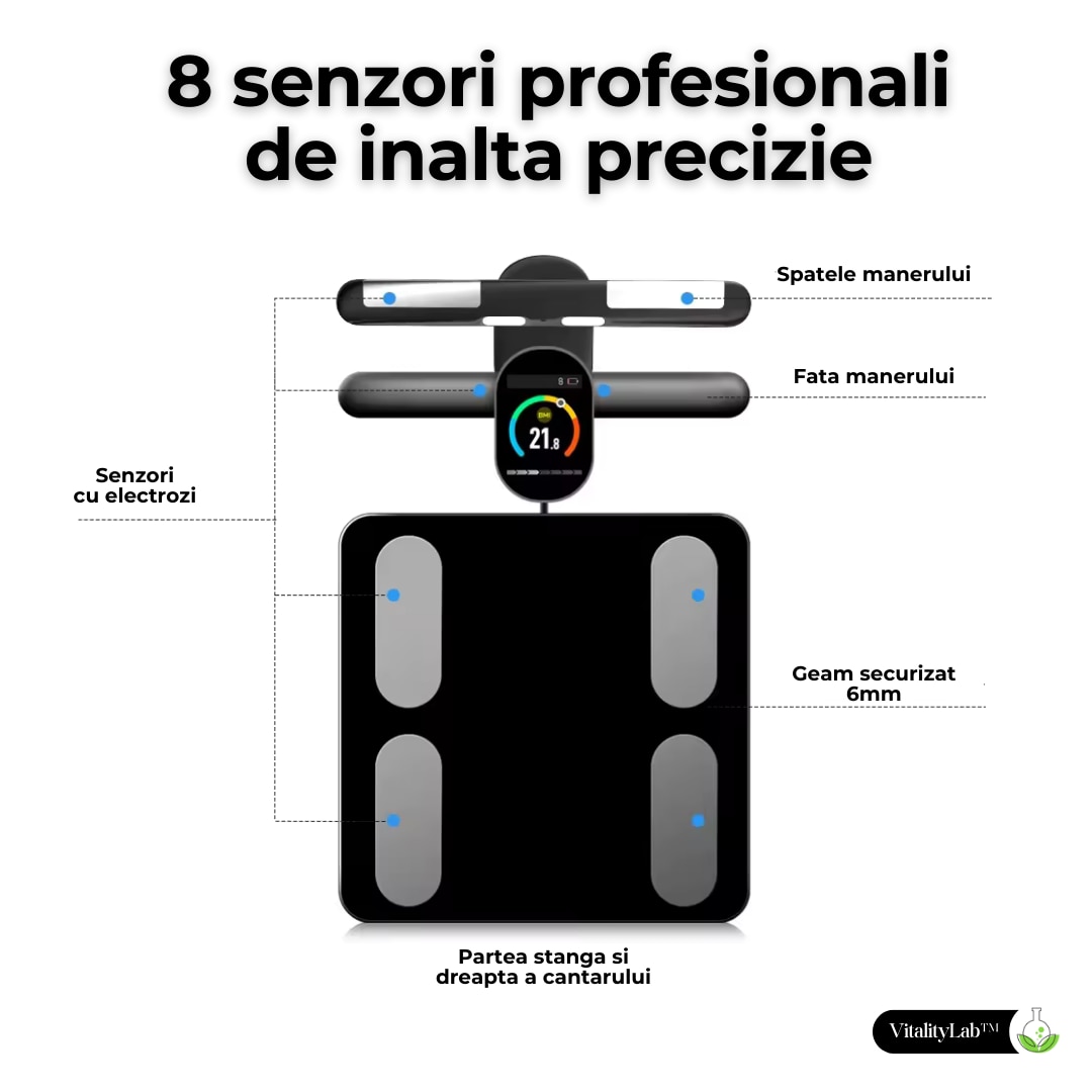 Cantar inteligent Vitality Lab™ Pro Scan, 28 indicatori corporali, 8 ...
