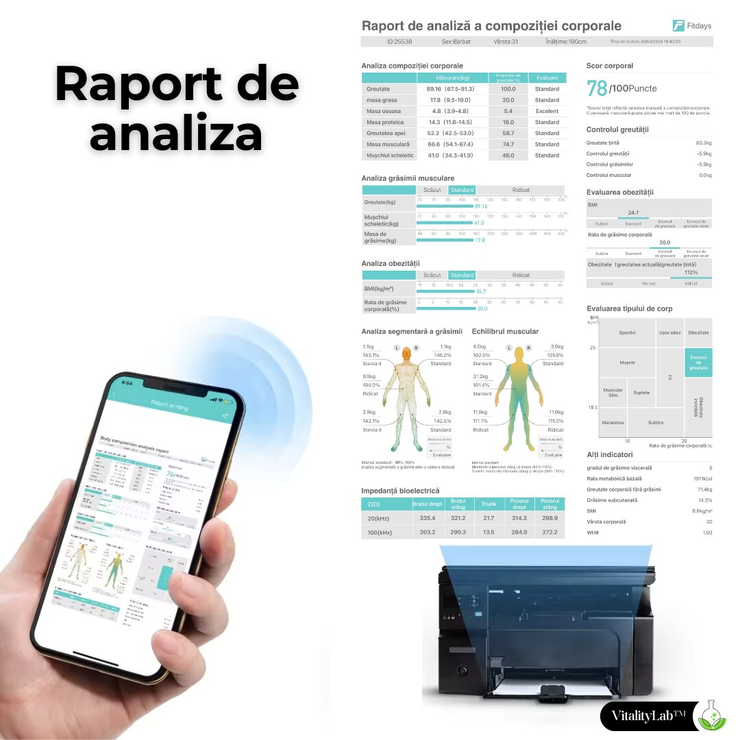 Cantar inteligent Vitality Lab™ Pro Scan, 28 indicatori corporali, 8 ...