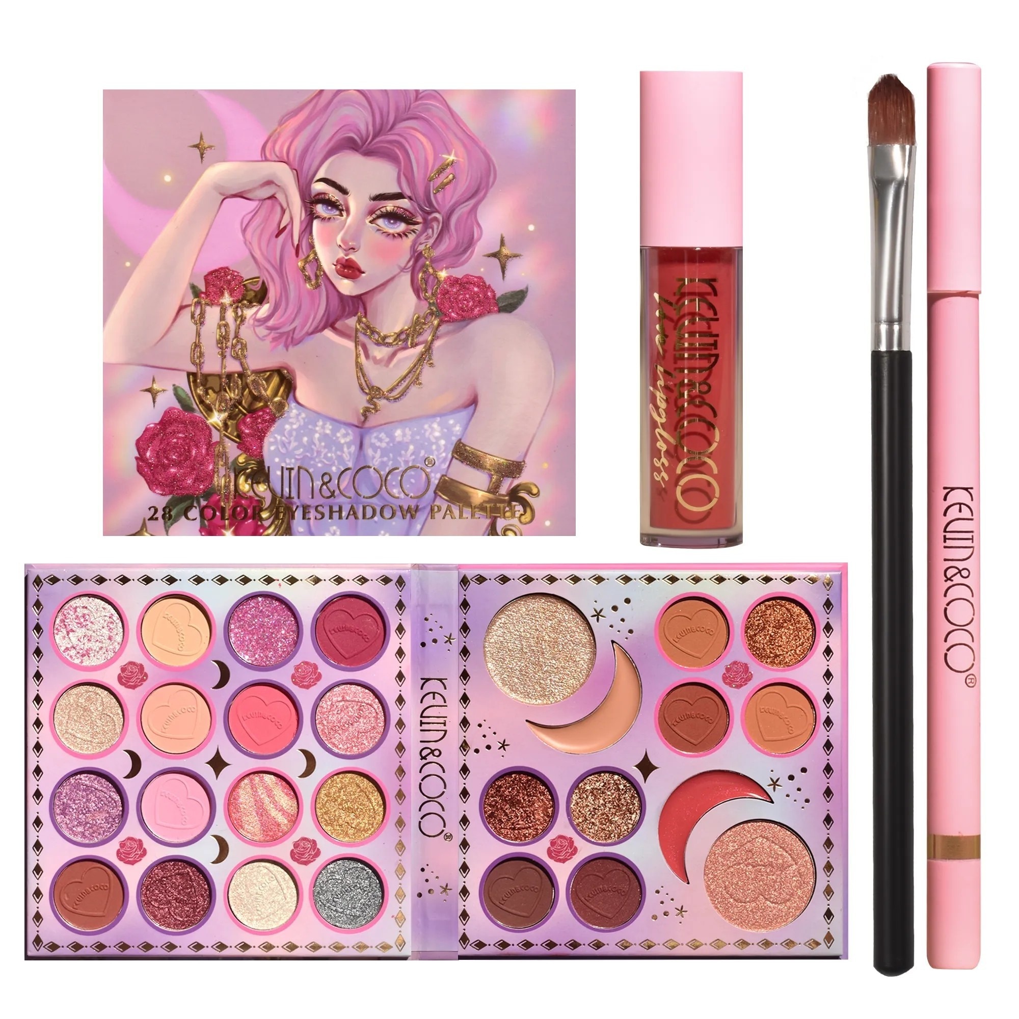 Set Produse de Machiaj, Flo Color, 28 Culori, Fard de Ochi, Ruj ...