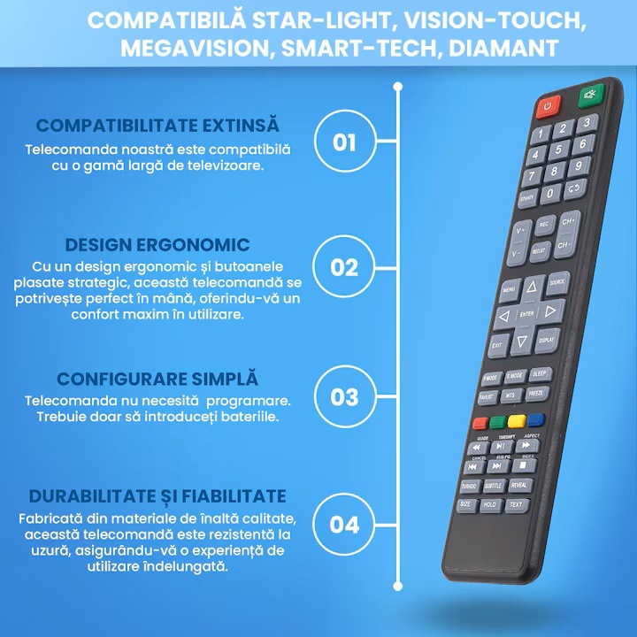 Telecomanda TV GSC ® Compatibila Star-Light, Vision-Touch, Megavision ...