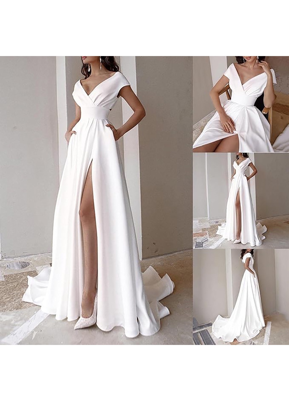 Rochie de seara, lunga, alba, din poliester, XL INTL - eMAG.ro