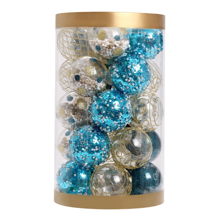 Set 25 globuri de Craciun pictate, transparente, rezistente la socuri ...