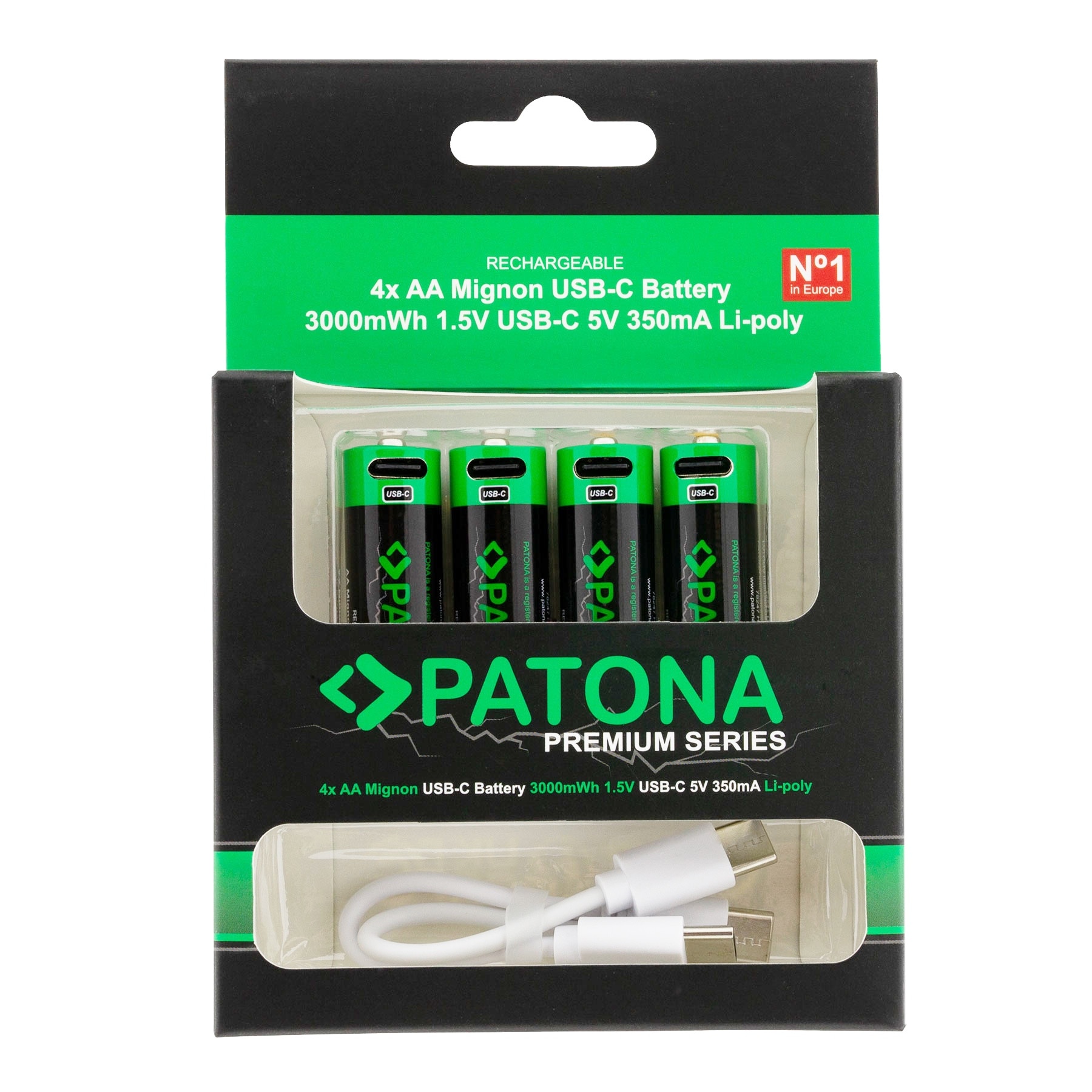 Set 4 bucati, acumulatori AA Patona Premium USB-C, reincarcabili ...