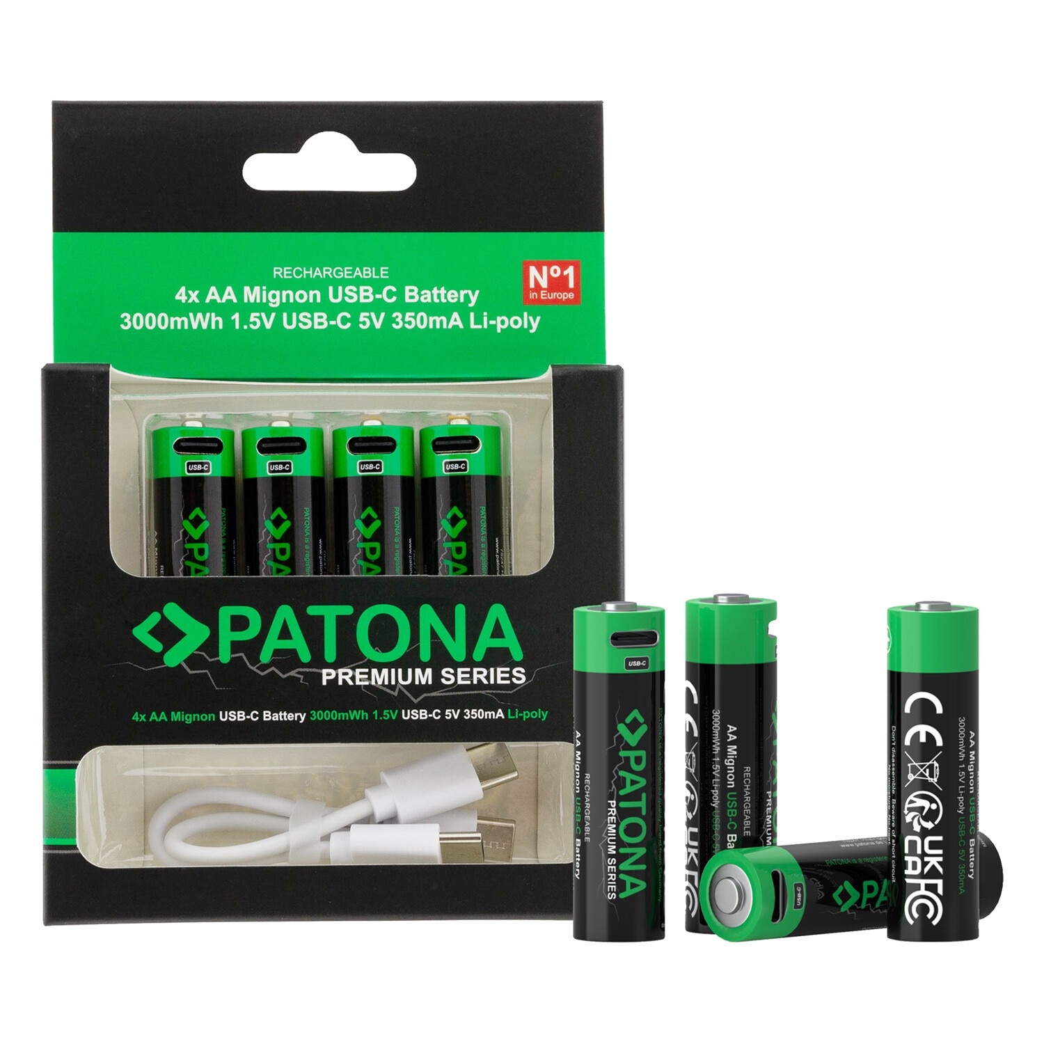 Set 4 bucati, acumulatori AA Patona Premium USB-C, reincarcabili ...