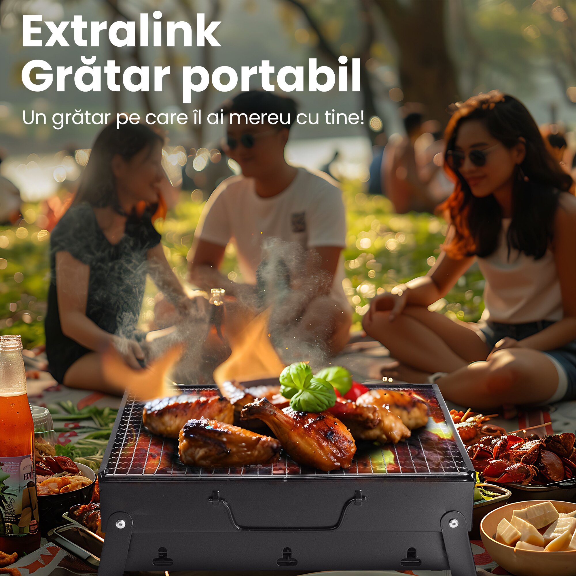Gratar gradina turistic, pliabil, portabil, Extralink Home GL-640 - eMAG.ro