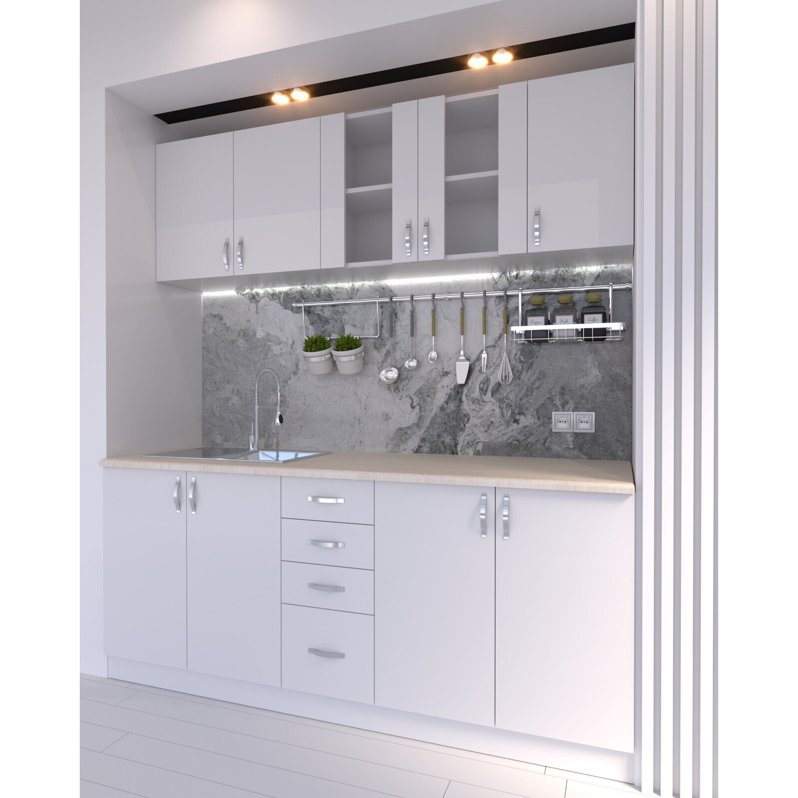 Set Mobila Bucatarie Corsica 200cm Alb - eMAG.ro