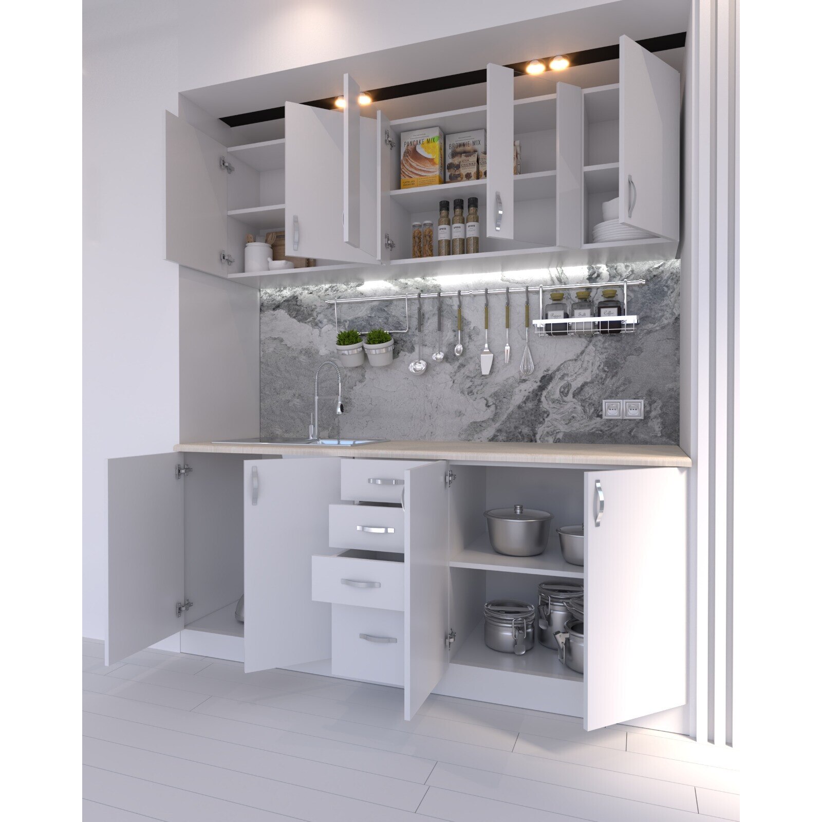 Set Mobila Bucatarie Corsica 200cm Alb - eMAG.ro