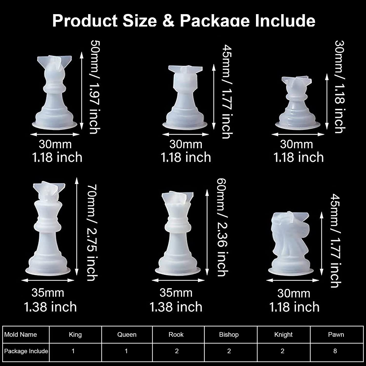 Set de Matrite Sah din Silicon 3D, 25 piese, pentru Rasina, cu Sac de ...