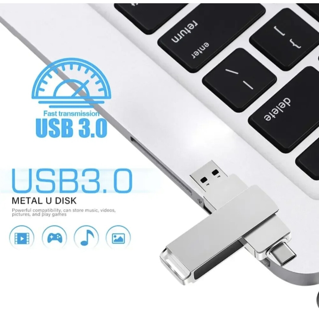 Stick Memorie Portabil, 16 TB, 2 in 1 USB si Type-C, Tnagora®, 7 cm ...