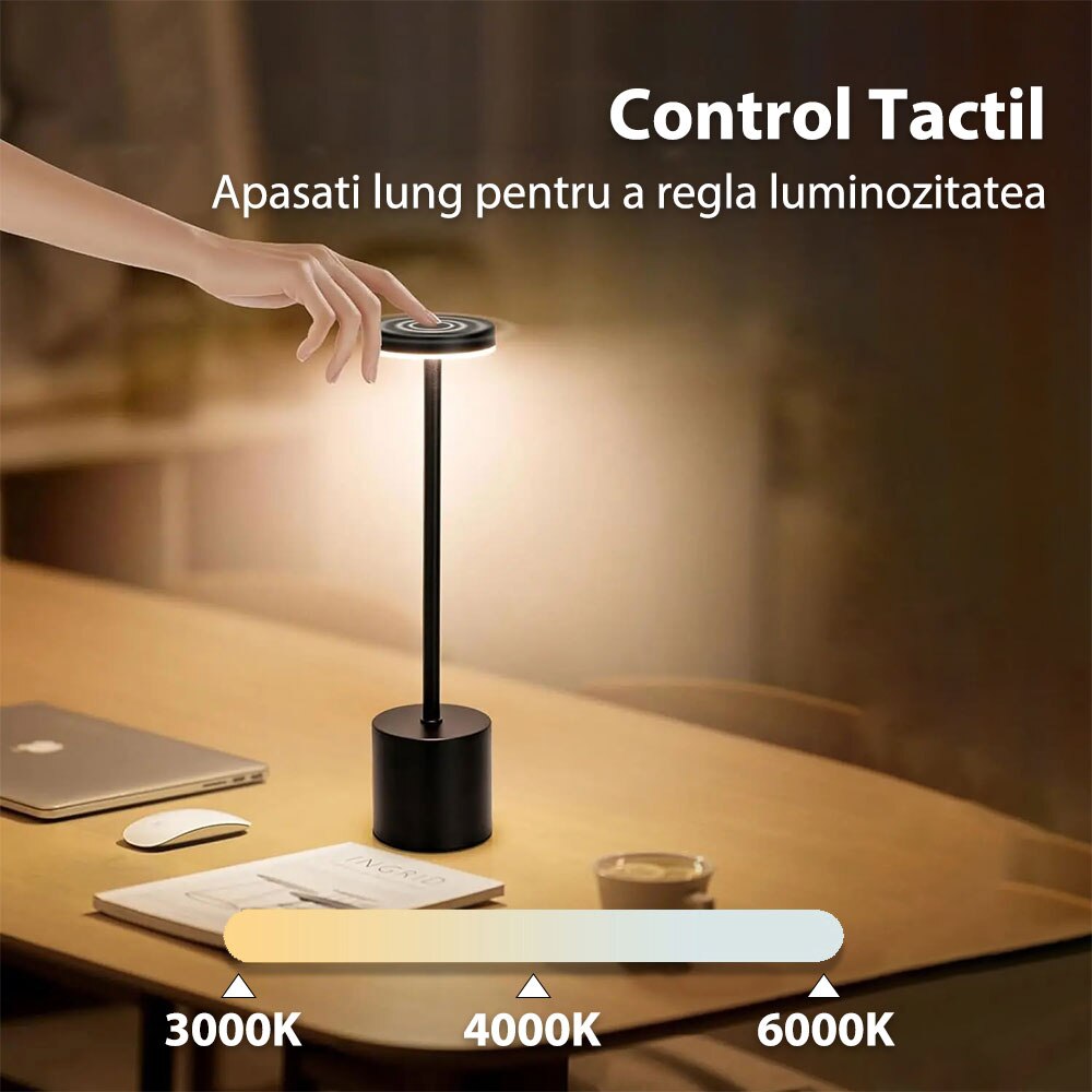 Lampa de masa LED metalica, LYNDNICE, control tactil, 3 tipuri de ...