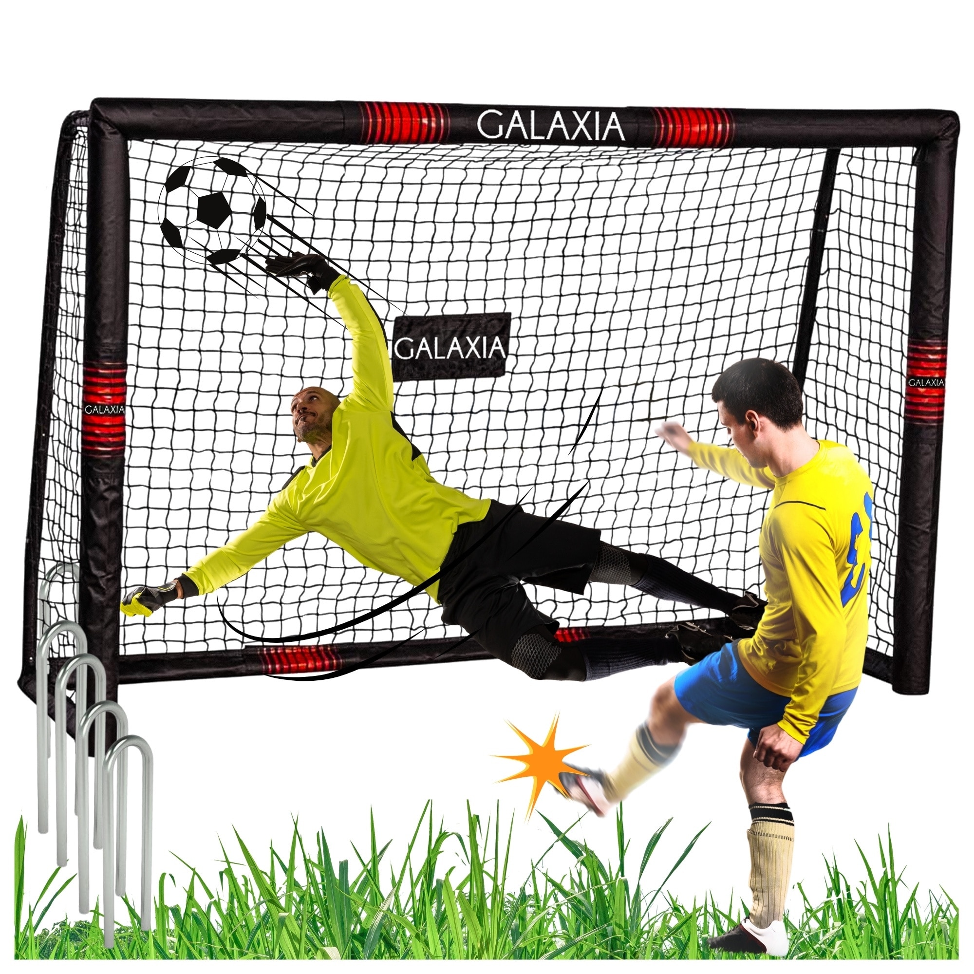 Poarta de fotbal 240x160 cm GALAXIA®, Adulti, Tineret, Metal, negru ...