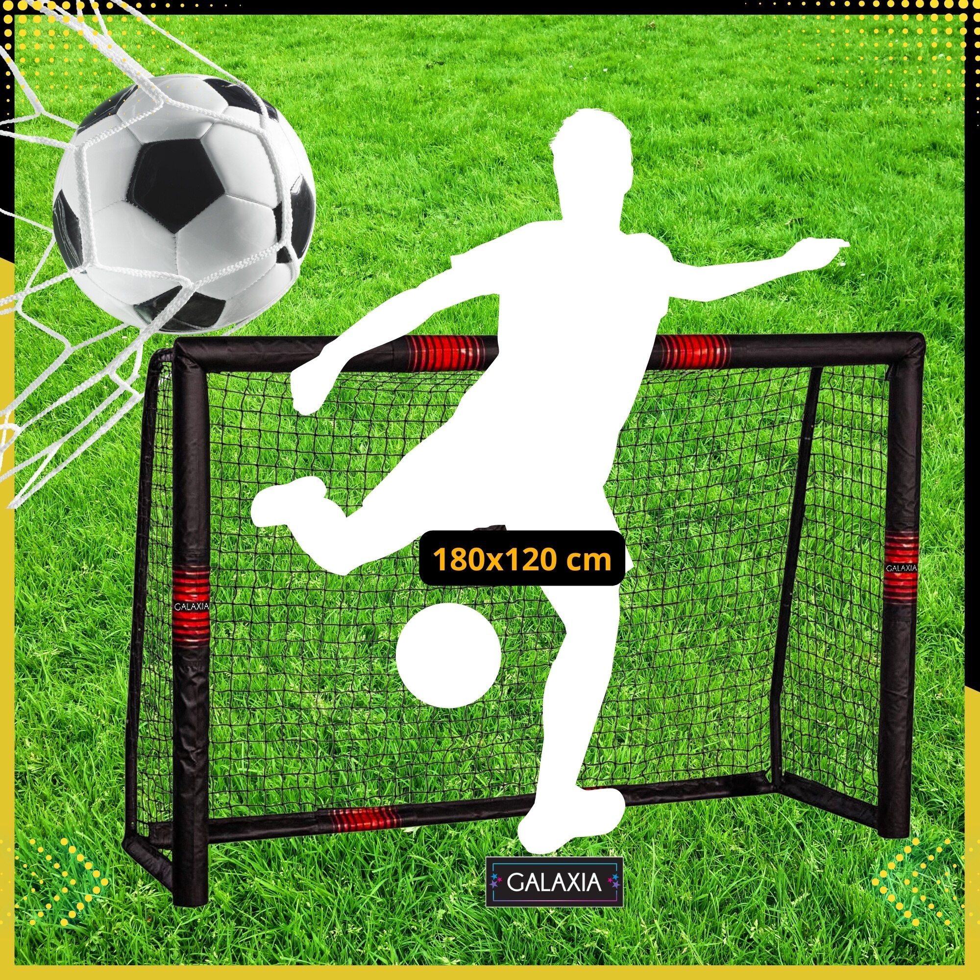 Poarta de fotbal 180x120 cm GALAXIA®, Adulti, Tineret, Metal, negru ...