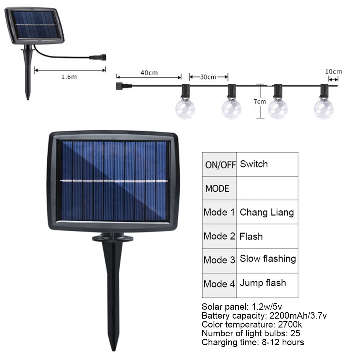 Instalatie de exterior cu LED-uri, Peysaitr, 25 becuri G40, 50ft ...