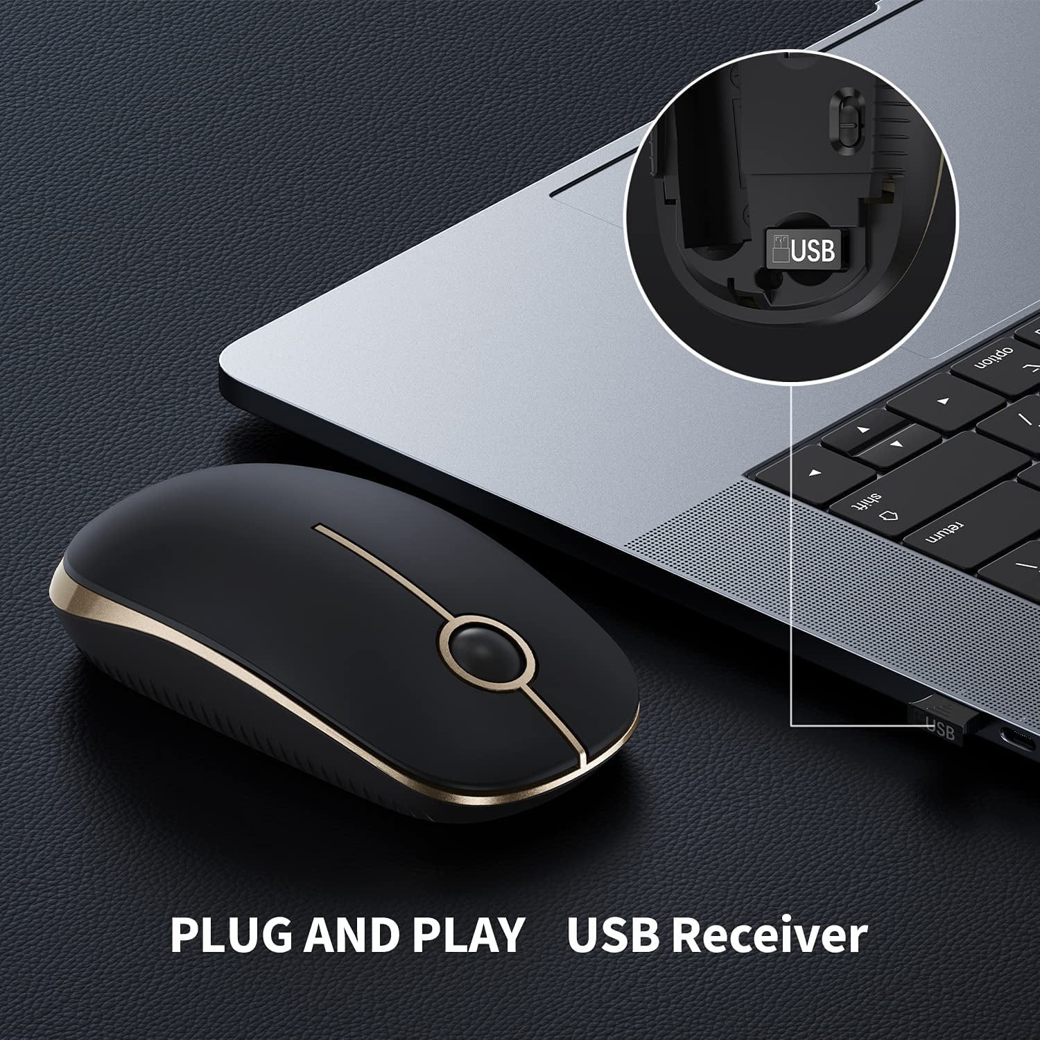 Mouse wireless, ultra-subtire, 2.4G, negru si auriu, design compact ...