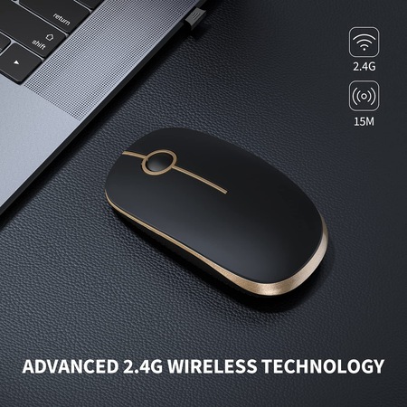 Mouse wireless, ultra-subtire, 2.4G, negru si auriu, design compact ...