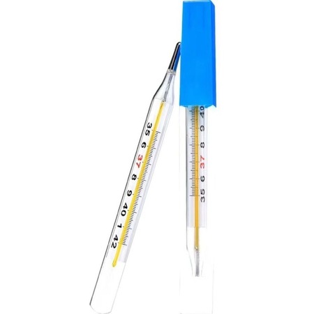 Set de 2 termometre medicale din sticla cu mercur, transparent, 12.5x1 ...