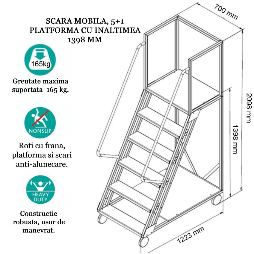 Scara mobila cu platforma 5+1 trepte antiderapante, Handlekraft ...