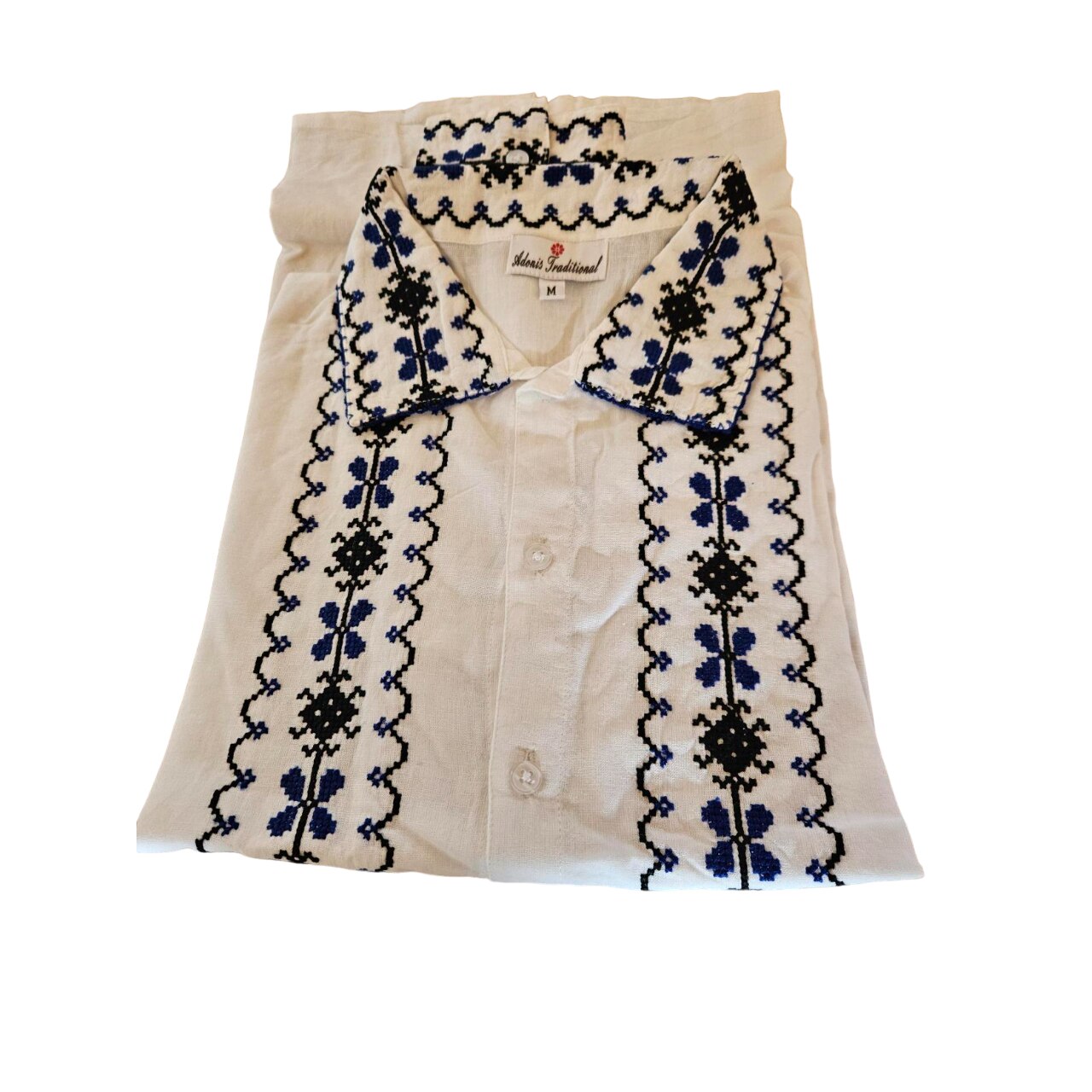 Ie traditionala, alba, model traditional, broderie albastra, barbati ...