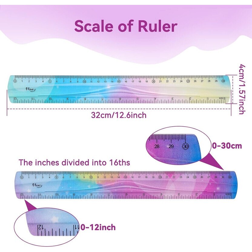 Set 2 rigle flexibile, 30cm, multicolor, pentru scoala si birou - eMAG.ro
