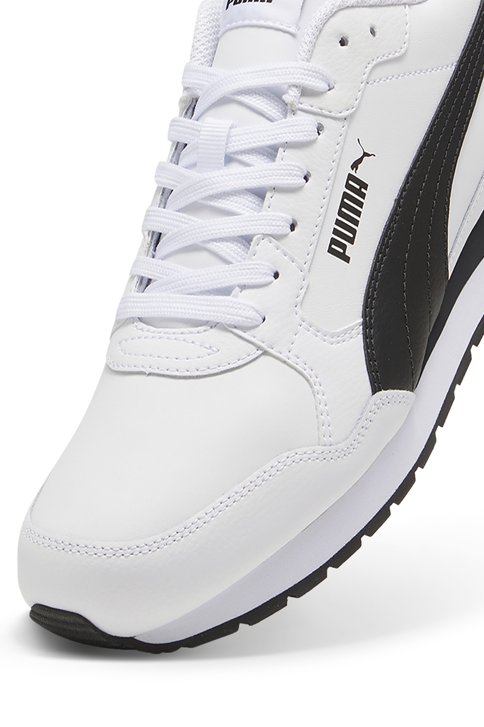 Puma, Pantofi sport de piele si piele ecologica ST Runner v4, Alb ...