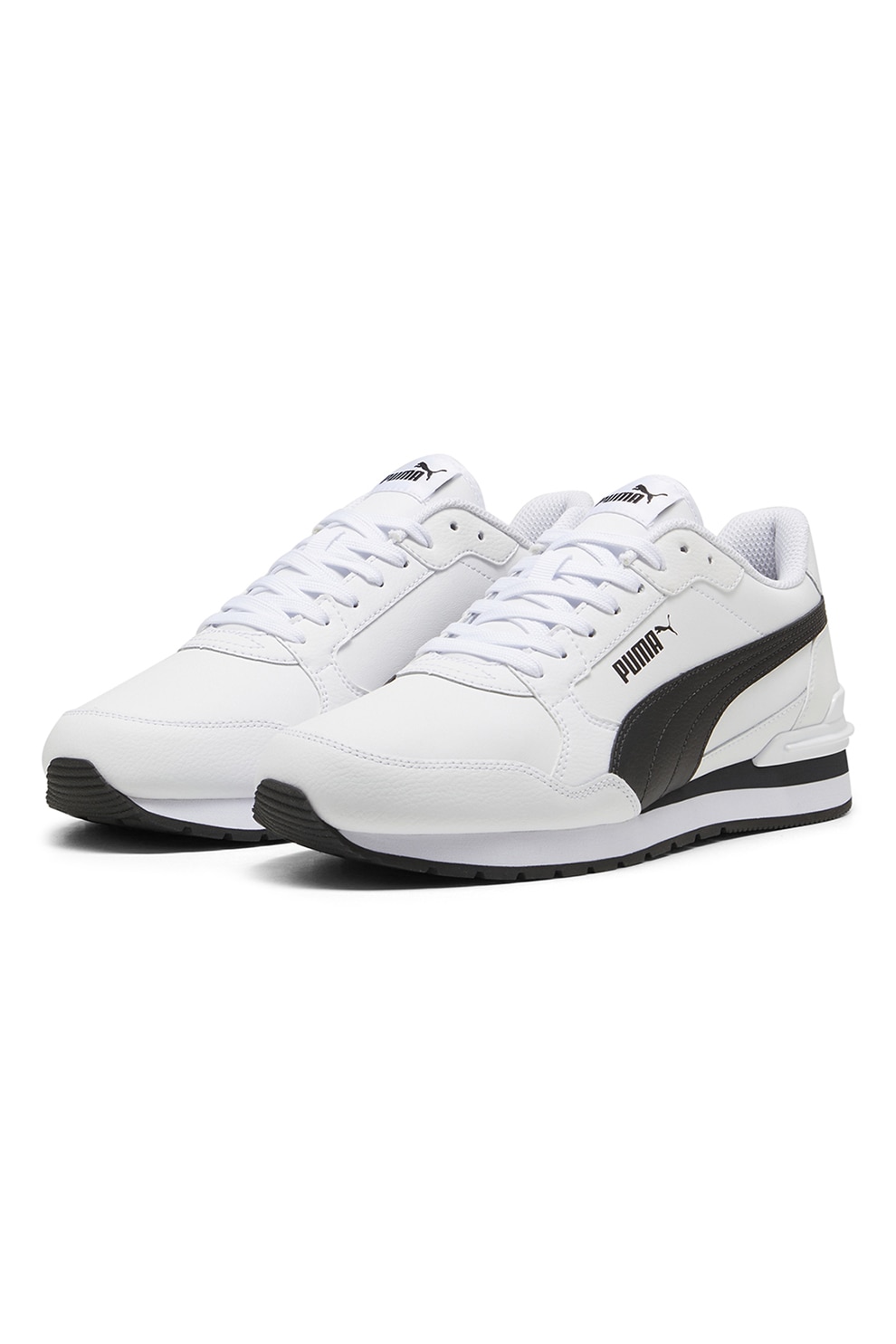 Puma, Pantofi sport de piele si piele ecologica ST Runner v4, Alb ...