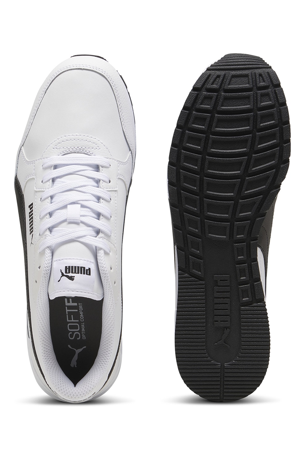 Puma, Pantofi sport de piele si piele ecologica ST Runner v4, Alb ...