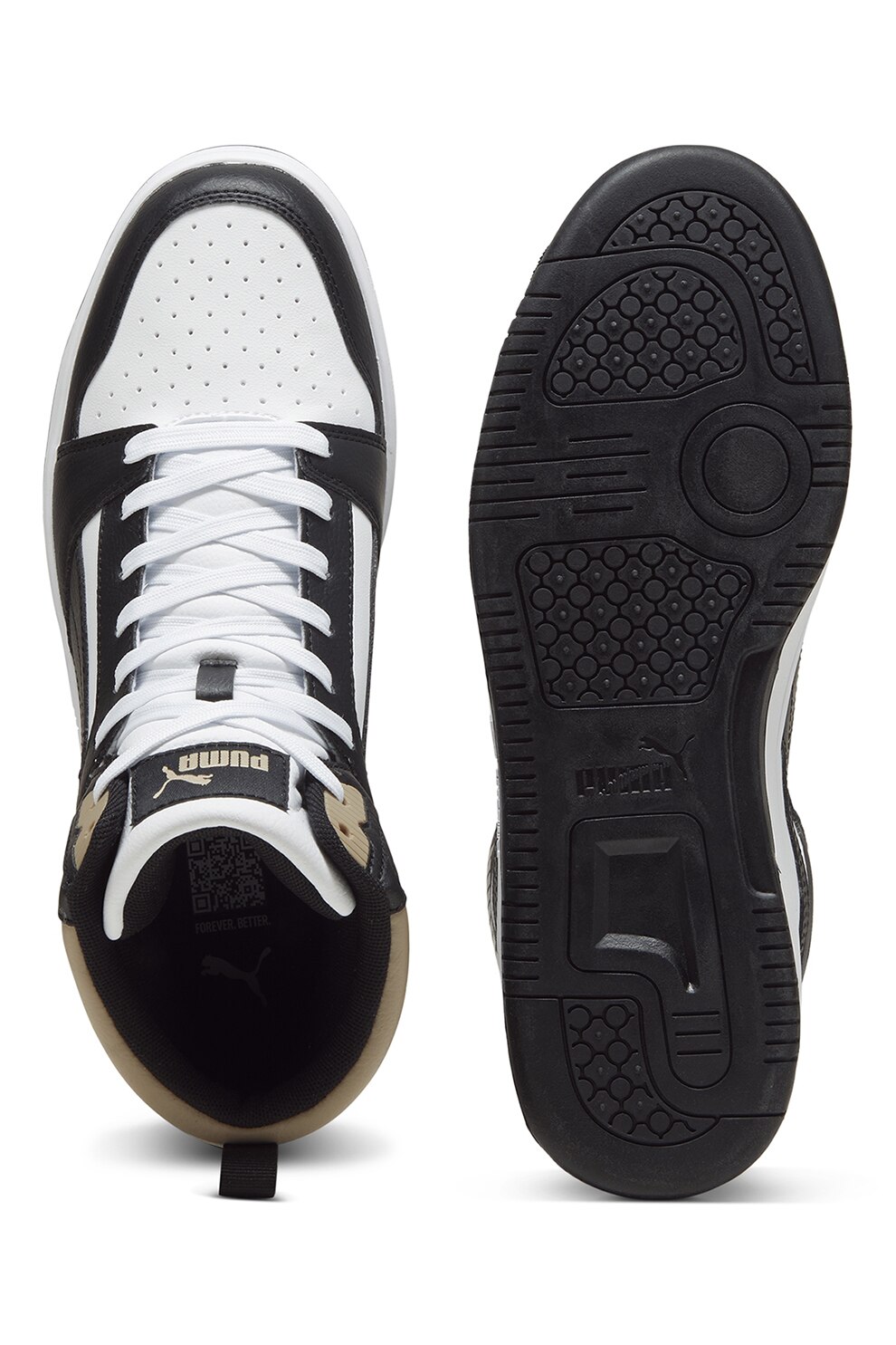 Puma, Pantofi sport mid-high unisex din piele ecologica Rebound, Alb ...